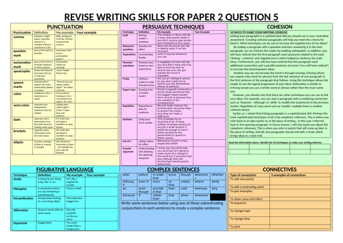 English Language Paper 1 Question 5 and Paper 2 Question 5 | Teaching ...