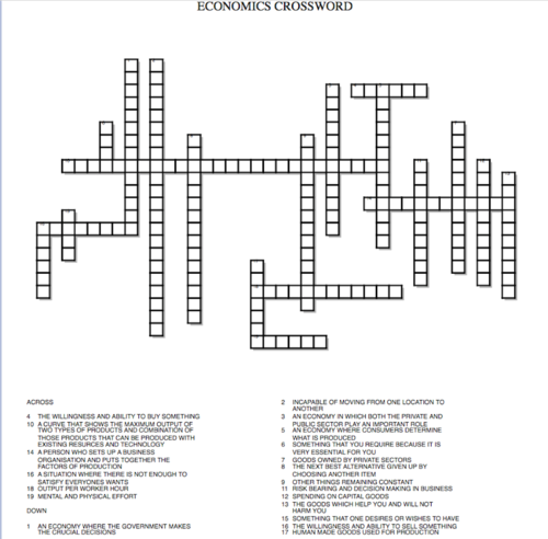 IGCSE Economics - Crossword on Basic Economic terms | Teaching Resources