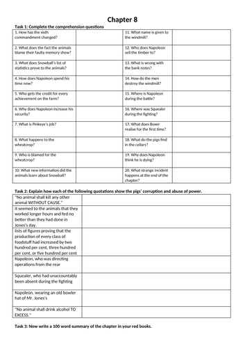 Animal Farm Chapter Questions | Teaching Resources