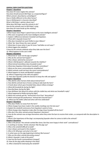 Animal Farm Chapter Questions | Teaching Resources