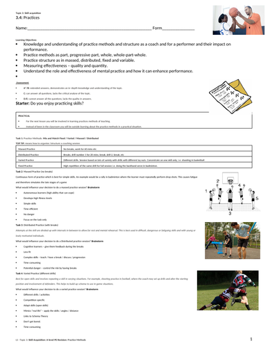 A-level PE EDEXCEL (Spec 2016) 3.4: Practices | Teaching Resources