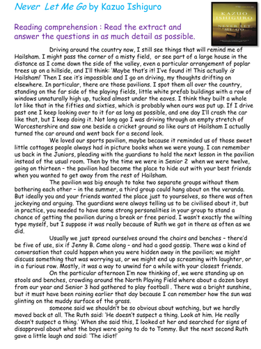 Never Let Me Go Literacy Lesson | Teaching Resources