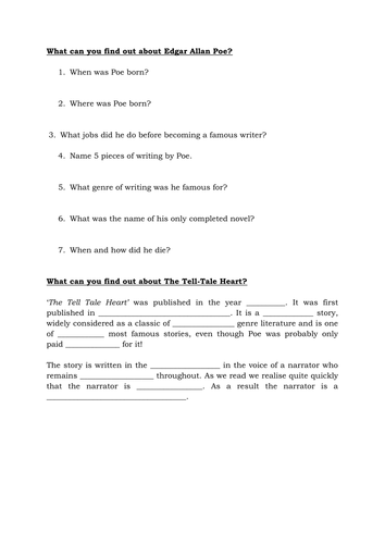 Edgar Allan Poe Short stories 19th century literature KS3 Gothic horror ...