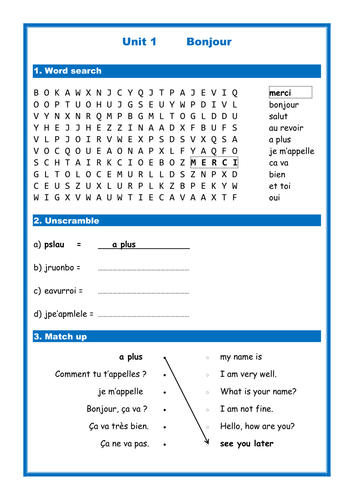 French greetings (Bonjour) - Simple Worksheet (Studio/Expo) | Teaching ...