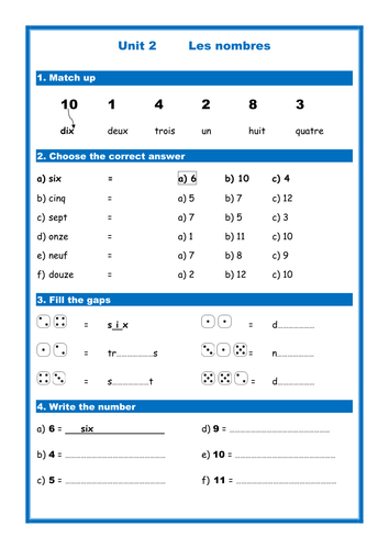 French numbers (Les nombres) - Simple Worksheet (Studio/Expo ...