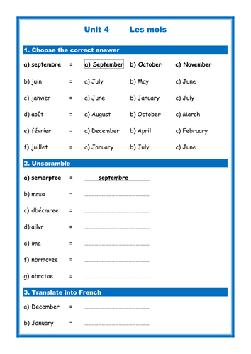 French months (Les mois) - Simple Worksheet (Studio/Expo) | Teaching ...
