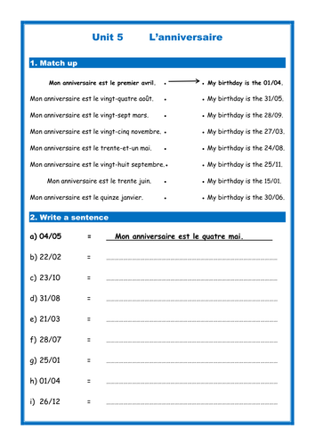 French birthdays (L'anniversaire) - Simple Worksheet (Studio/Expo ...