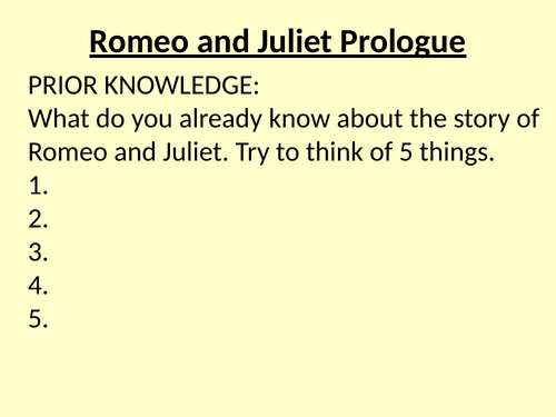 Romeo and Juliet prologue | Teaching Resources