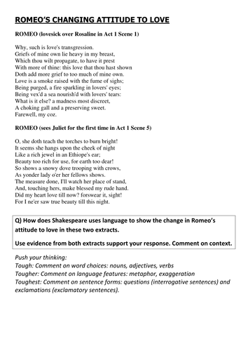Romeo's changing attitude to love in Act 1 (Rosaline/Juliet) | Teaching ...