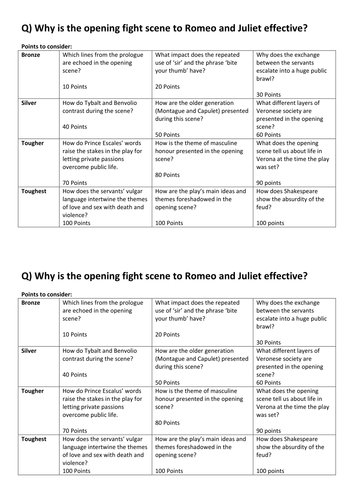 Act 1 Scene 1 Romeo and Juliet worksheet. 5 levels of differentiation ...