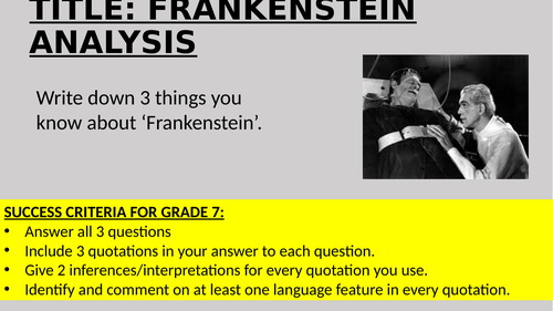 Frankenstein: structured worksheet on Chapter 5 for lower ability ...