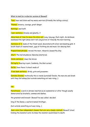 Beowulf planning Year 5/6- defeating the monster tale | Teaching Resources
