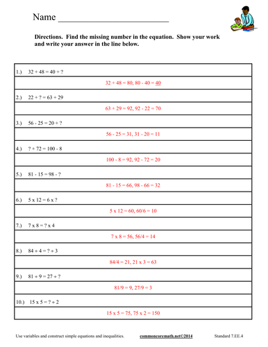 Construct Equations and Inequalities - 7.EE.4 | Teaching Resources