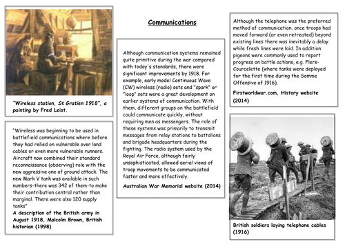 Source sheets tactical and technological changes in World War 1 ...