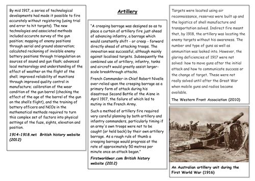 Source sheets tactical and technological changes in World War 1 ...