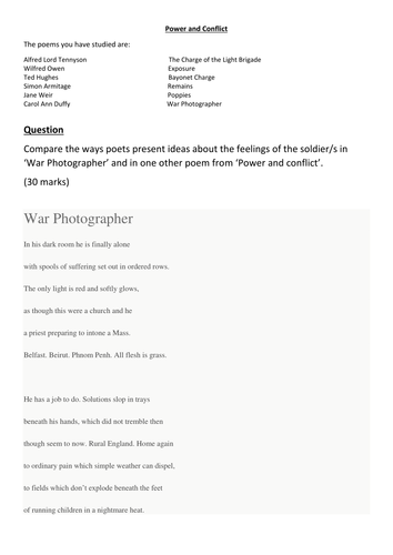 AQA Literature- Poetry Power and Conflict (new Spec 2017) 6 poems with ...