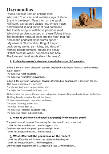 Ozymandias 2 lessons with worksheets, questions and annotations ...