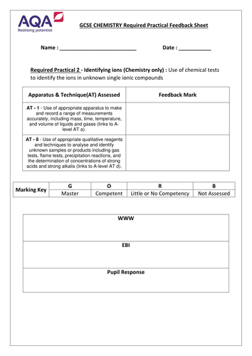 AQA GCSE Science (Chemistry Aspect) Required Practical Tracker Bundle ...