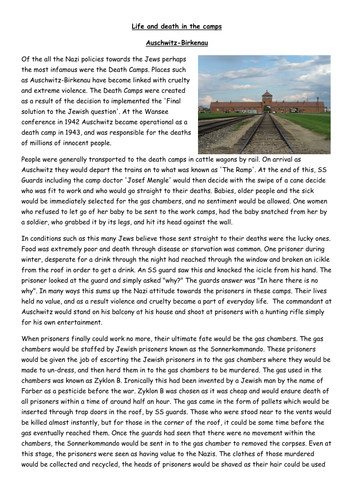 Life and Death in the camps, the Holocaust Auschwitz worksheet ...