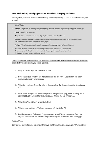 Introduction to Dystopia using 'Lord of the Flies' - first 12 pages ...