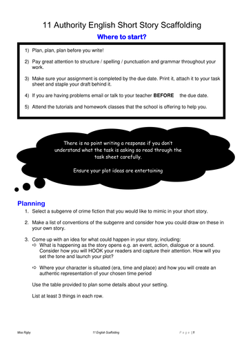 Crime fiction - short story assessment and scaffold | Teaching Resources