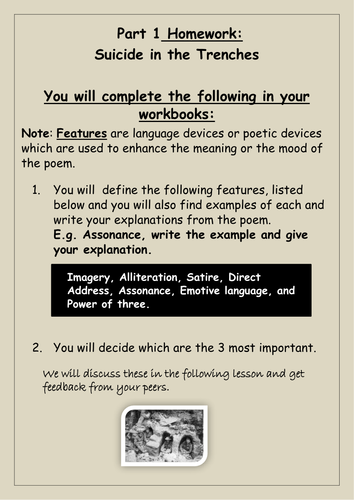 Two complete lessonsYr 8; War Poetry: Ziegfried Sassoon, 1917, Suicide ...