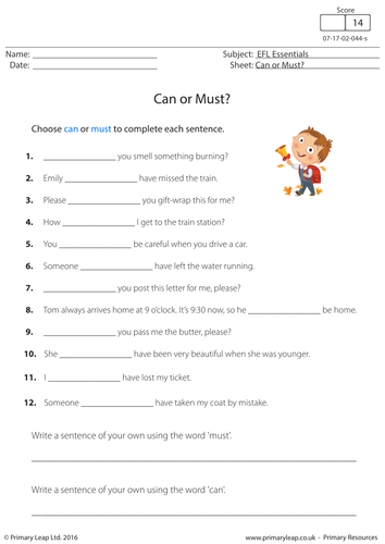 English Worksheet - Can or Must? | Teaching Resources