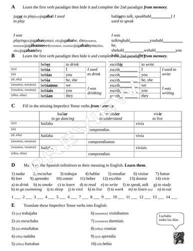 The Imperfect Tense of AR, ER and IR Verbs (contrasted with Present and ...