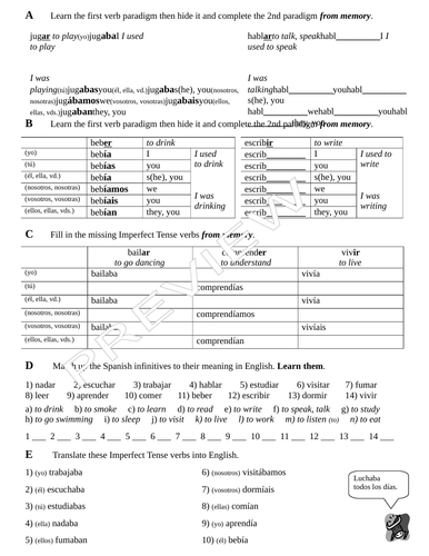 The Imperfect Tense of AR, ER and IR Verbs (contrasted with Present and ...