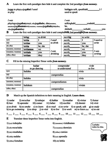 The Imperfect Tense of AR, ER and IR Verbs (contrasted with Present and ...