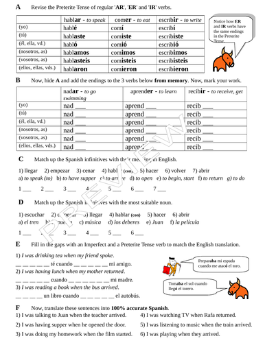 The Imperfect Tense of AR, ER and IR Verbs (contrasted with Present and ...