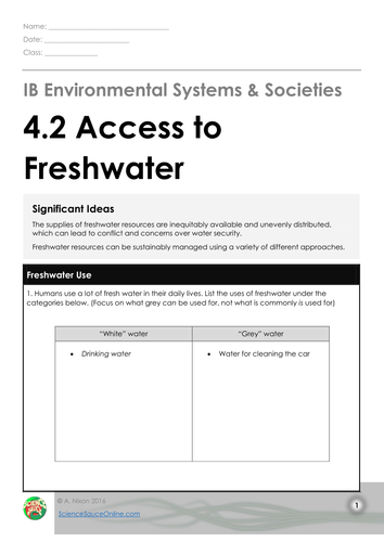 IB ESS - 4.2 Access to Freshwater | Teaching Resources