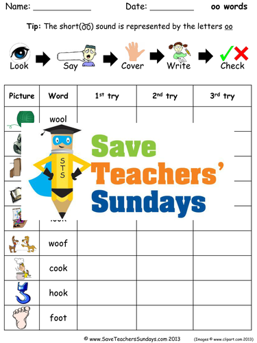 Short oo Words Spelling Worksheets and Dictation Sentences for Year 1 ...