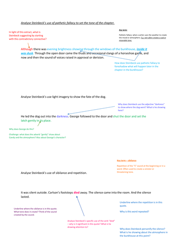 KS3 Of Mice and Men Analysis of Chapter 3. AQA 2017 skill prep ...