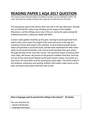 Reading Paper 1 AQA 2017 8 mark question worksheet | Teaching Resources