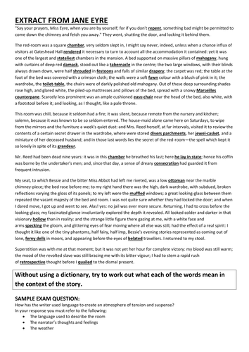 AQA 2017 Paper 1 style question on Jane Eyre extract with writing frame ...