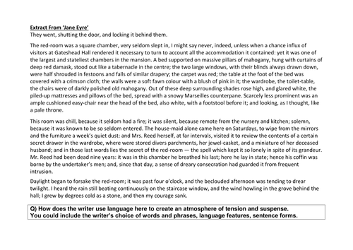 AQA 2017 Paper 1 style question on Jane Eyre extract with writing frame ...