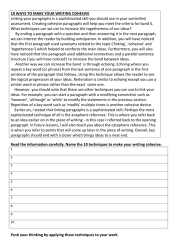 Paragraphs: 10 ways to make your writing cohesive. | Teaching Resources
