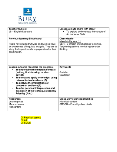 An Outstanding Lesson on Context in 'An Inspector Calls' | Teaching ...