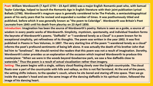 DAFFODILS BY WILLIAM WORDSWORTH - UNIT PLANS AND RESOURCES | Teaching ...