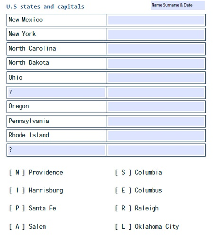 U.S. STATES AND CAPITALS QUIZ | Teaching Resources