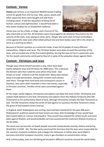 AQA 1-9 The Merchant of Venice Context and Act 1 | Teaching Resources