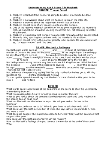 Macbeth Act 1 Scenes 6 and 7 | Teaching Resources