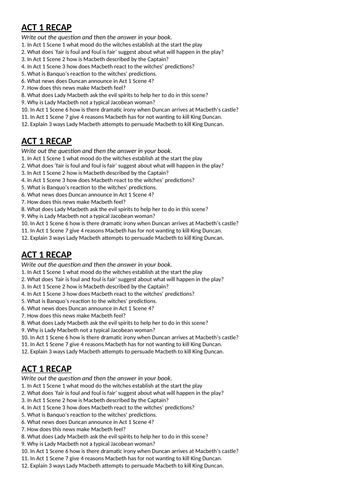 Macbeth Act 1 Scenes 6 and 7 | Teaching Resources