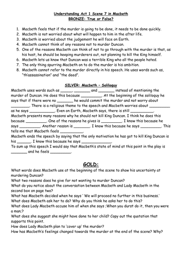 Macbeth Act 1 Scenes 6 and 7 | Teaching Resources