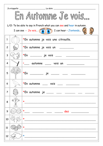 FRENCH - FALL - EN AUTOMNE JE VOIS... | Teaching Resources