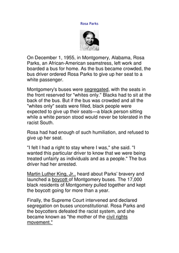 USA Civil Rights fact files and Grid | Teaching Resources