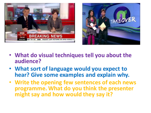 English/Media studies Investigating Television News TV News - ready to ...