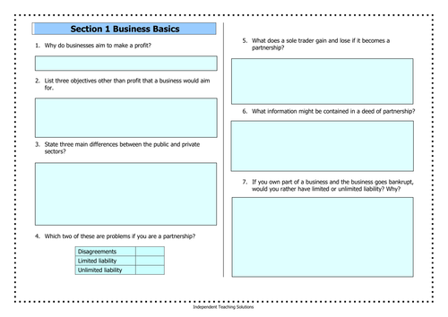 GCSE Business - A range of 8 worksheet sets covering the basics of ...