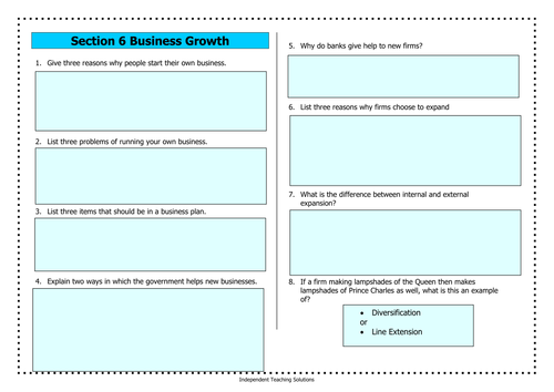 GCSE Business - A range of 8 worksheet sets covering the basics of ...